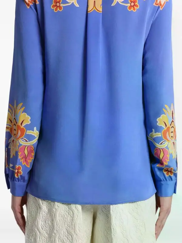 Etro Floral-print Crepe De Chine Shirt - Blue