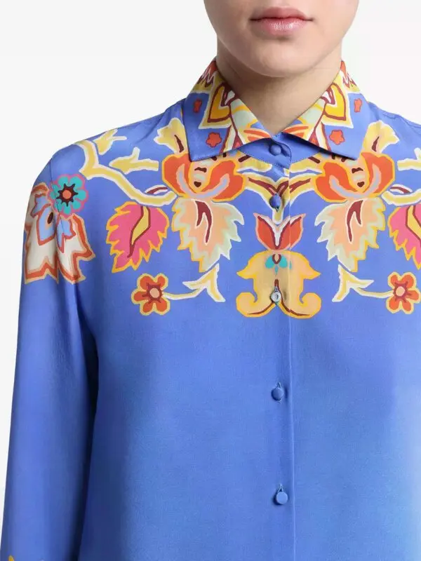 Etro Floral-print Crepe De Chine Shirt - Blue