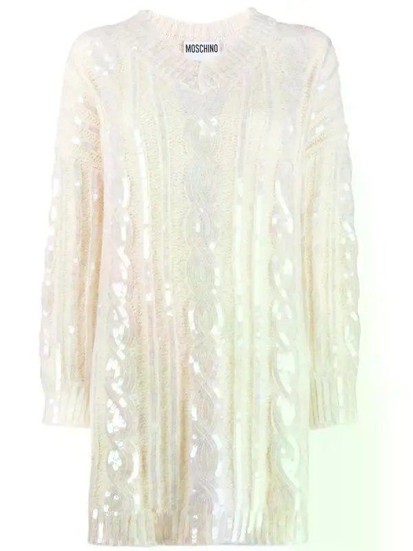 Moschino Sequinned Cable Knit Dress - White