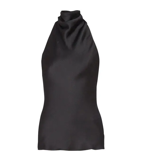 Balmain Silk Crepe Halterneck Top - Black