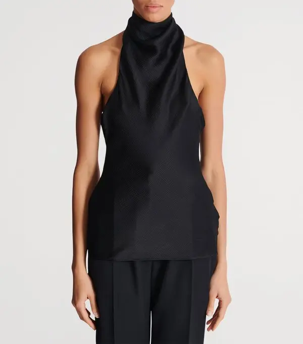 Balmain Silk Crepe Halterneck Top - Black