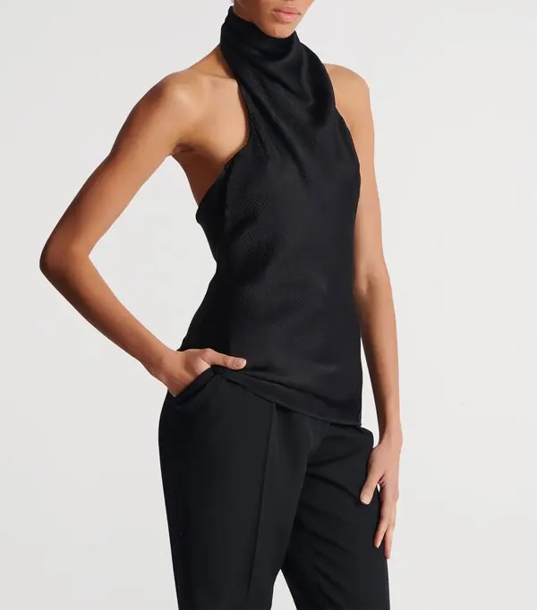 Balmain Silk Crepe Halterneck Top - Black