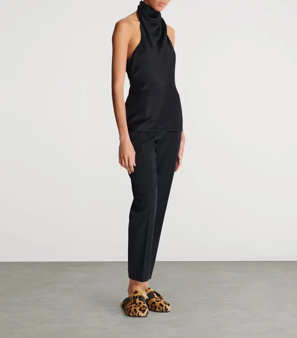 Balmain Silk Crepe Halterneck Top - Black