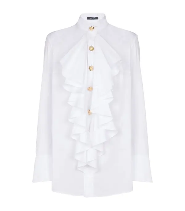 Balmain Cotton Poplin Ruffled Shirt