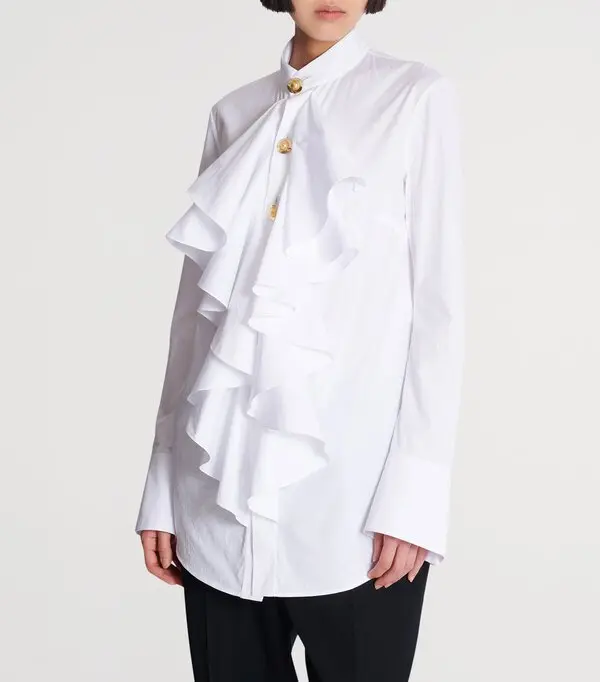 Balmain Cotton Poplin Ruffled Shirt