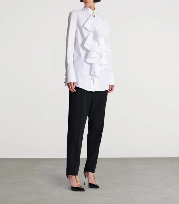 Balmain Cotton Poplin Ruffled Shirt