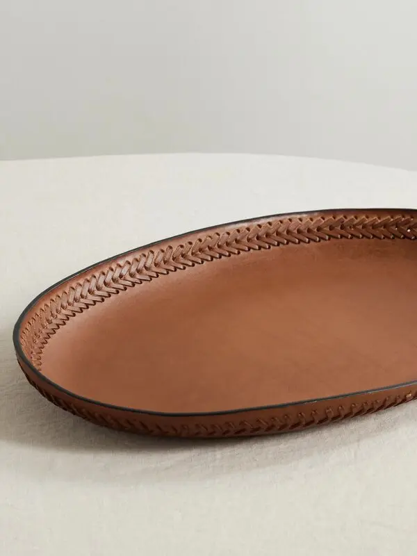 HUNTING SEASON Oval Whipstitched Leather Tray