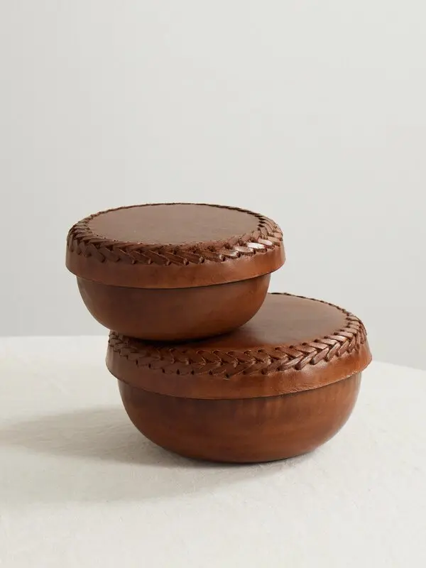 HUNTING SEASON Set Of Two Whipstitched Leather Boxes - Brown