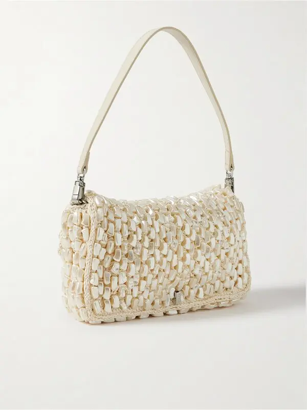 Staud Embellished Raffia Shoulder Bag - Neutrals