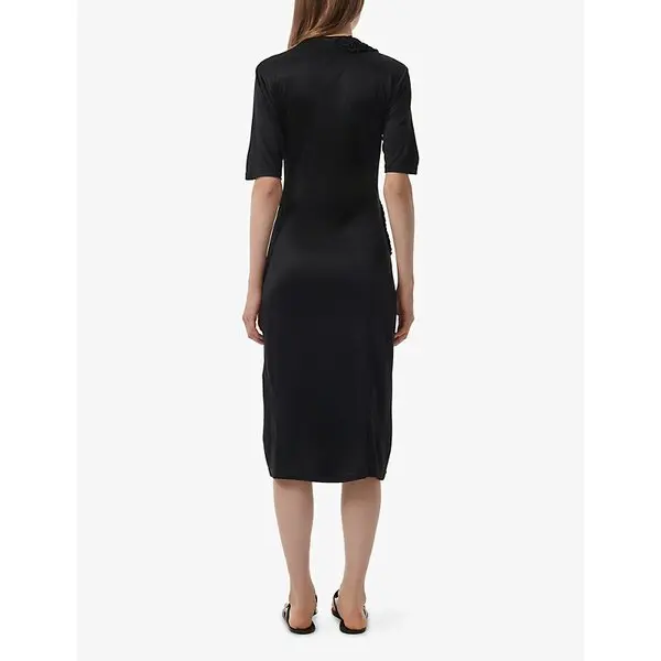 LEEM Woven Midi Dress With Ruffle Applique