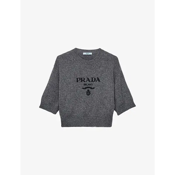 Prada Logo-intarsia Cashmere-wool Blend Jumper - Grey