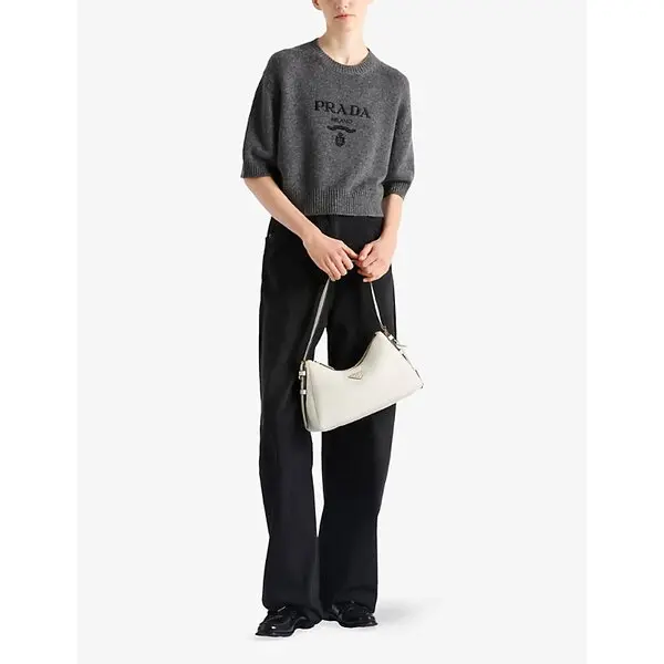 Prada Logo-intarsia Cashmere-wool Blend Jumper - Grey