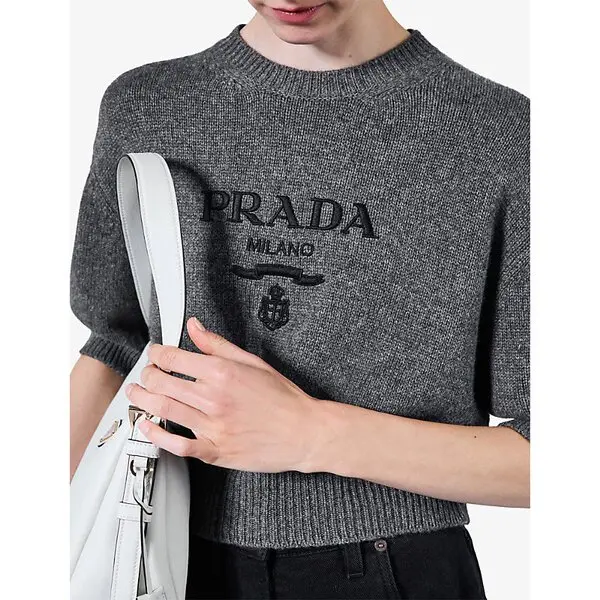 Prada Logo-intarsia Cashmere-wool Blend Jumper - Grey