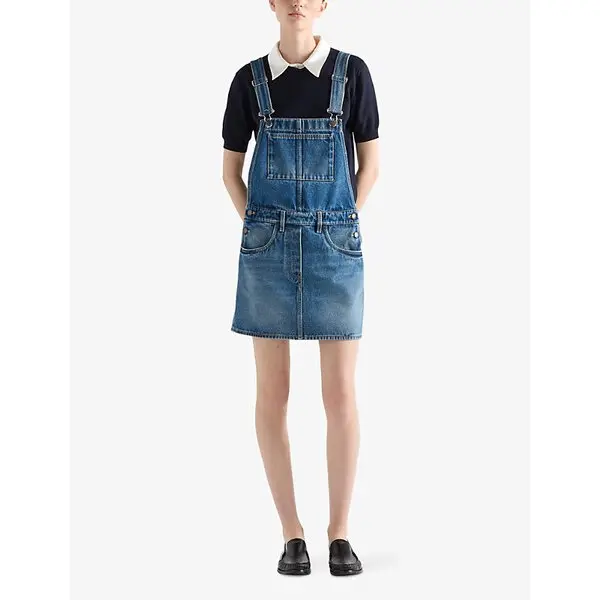 white christmas dresses Prada Mid Blue Denim Oversized Shirt Dress with Triangle Logo Plaque a –  Sellier