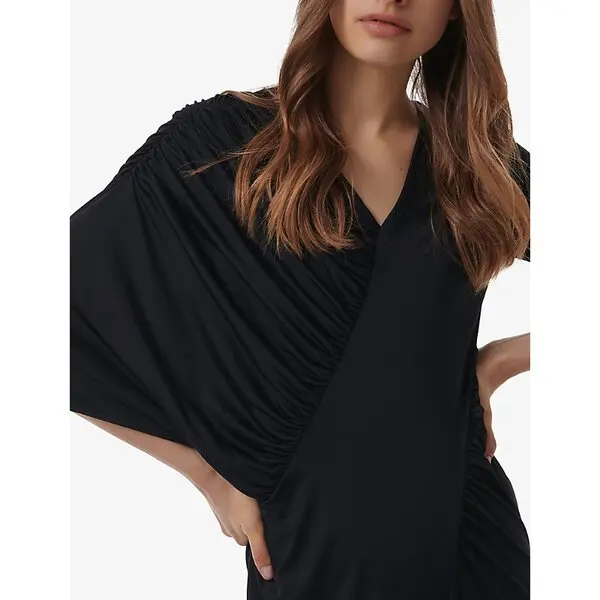 LEEM Asymmetric Gathered Panel Woven Midi Dress