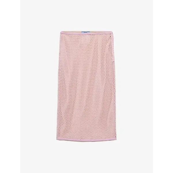 Prada Cotton Mesh Midi Skirt With Triangle Logo