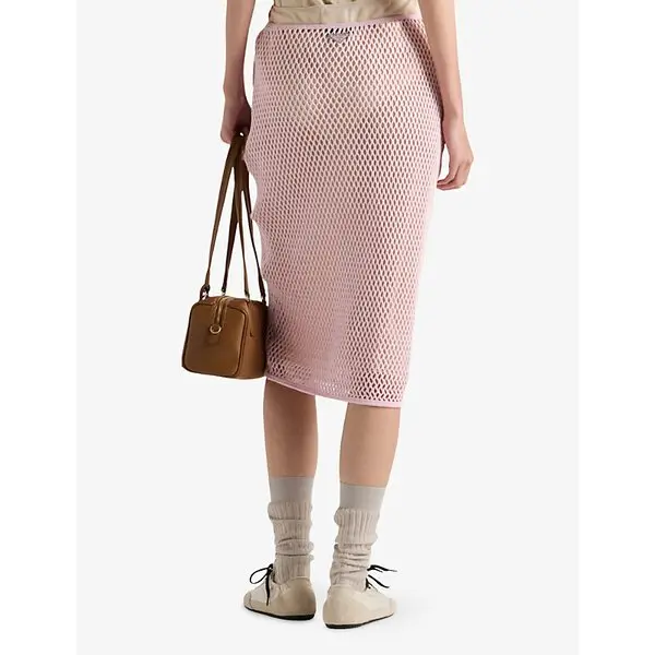 Prada Cotton Mesh Midi Skirt With Triangle Logo