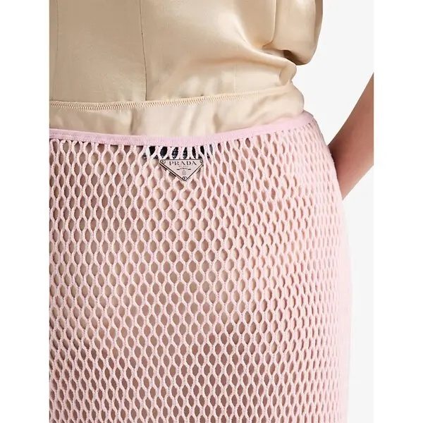 Prada Cotton Mesh Midi Skirt With Triangle Logo