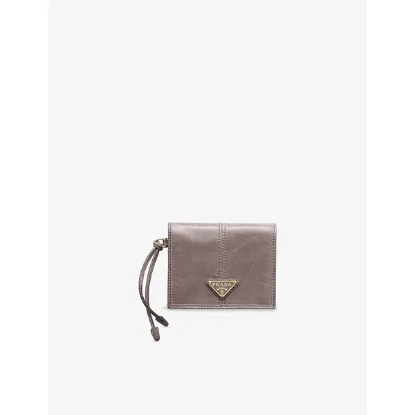 Prada Triangle-plaque Small Leather Wallet - Grey