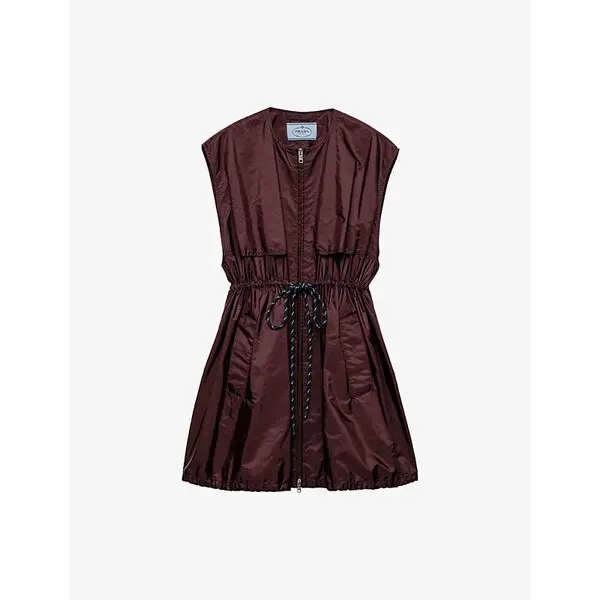 Prada Triangle-logo Re-nylon Mini Dress - Burgundy