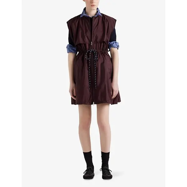 Prada Triangle-logo Re-nylon Mini Dress - Burgundy