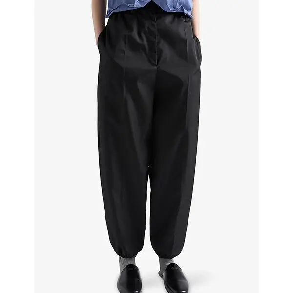 Prada Logo-plaque Creased Woven Trousers