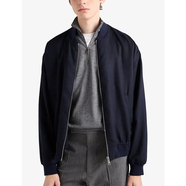 Prada Logo-embroidered Half-zip Cashmere-silk Turtleneck - Grey