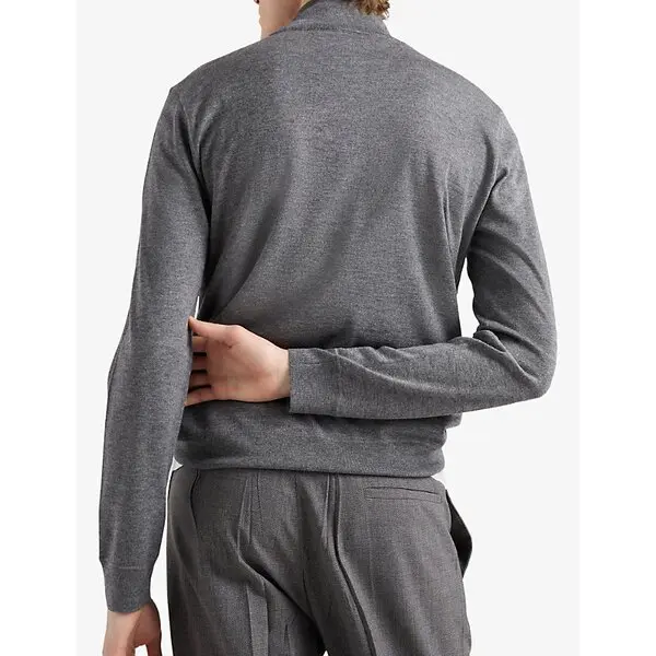 Prada Logo-embroidered Half-zip Cashmere-silk Turtleneck - Grey