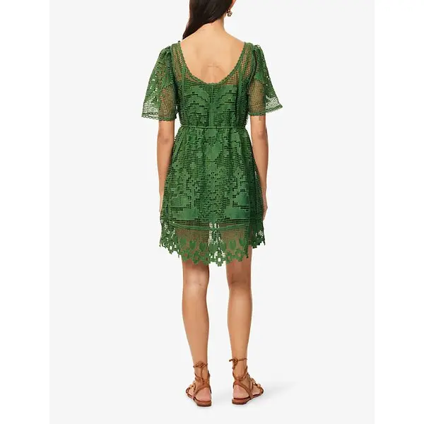 farm rio green pineapple garden long sleeve mini dress Guipure - Pineapple print