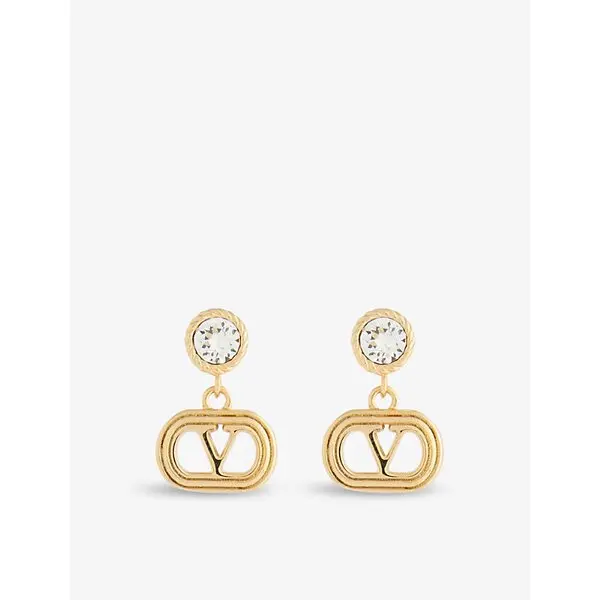 Valentino Garavani Ovalette Gold-plated Brass And Crystal Earrings - Oro/crystal