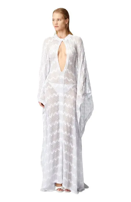 Missoni Long Cover-up Caftan In Zigzag Lamé Viscose - Silver