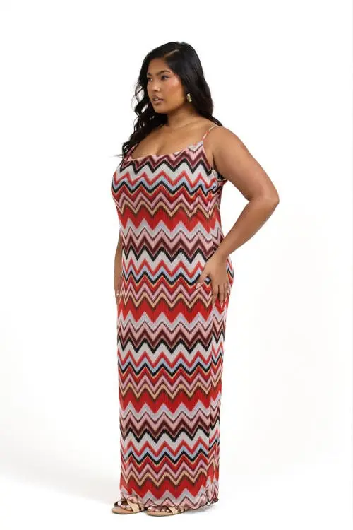 FASHION-SZN CURVE Strappy Retro Print Maxi Dress - Brown