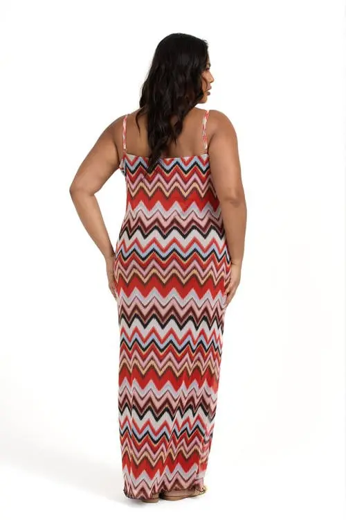 FASHION-SZN CURVE Strappy Retro Print Maxi Dress - Brown