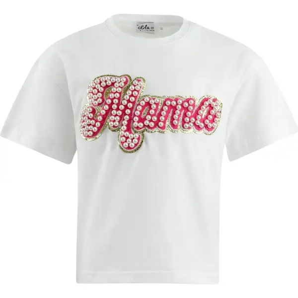 LOLA + THE BOYS Mama Pearl Embellished T-shirt - White