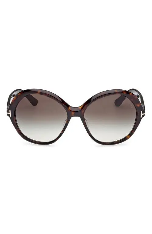 TOM FORD Annabelle 60mm Round Frame Sunglasses - Shiny Havana Eco / Grad Smoke