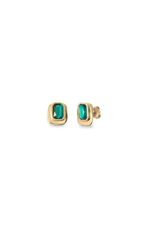 UNODE50 Green Crystal Stud Earrings - Gold