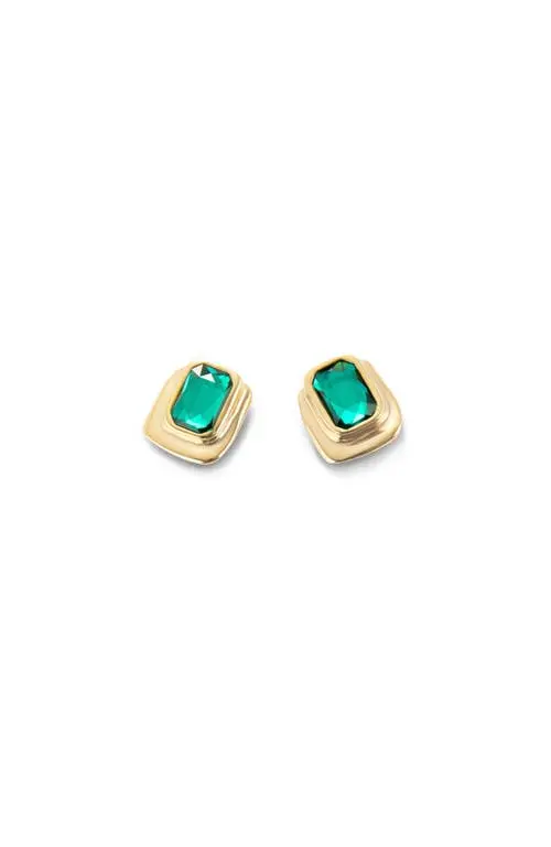UNODE50 Green Crystal Stud Earrings - Gold