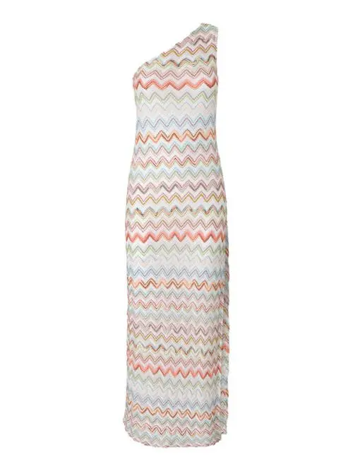 Missoni Long One-shoulder Dress With 3d Zig Zag Lam