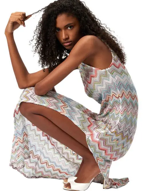 Missoni Long One-shoulder Dress With 3d Zig Zag Lam