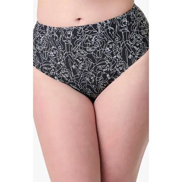 Unique Vintage High Leg Bikini Bottom - Black Princess Print