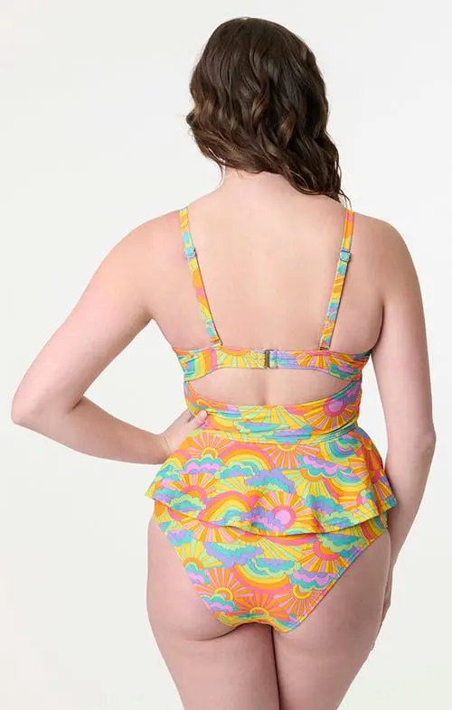 Unique Vintage High Leg Bikini Bottom - Rainbow Print
