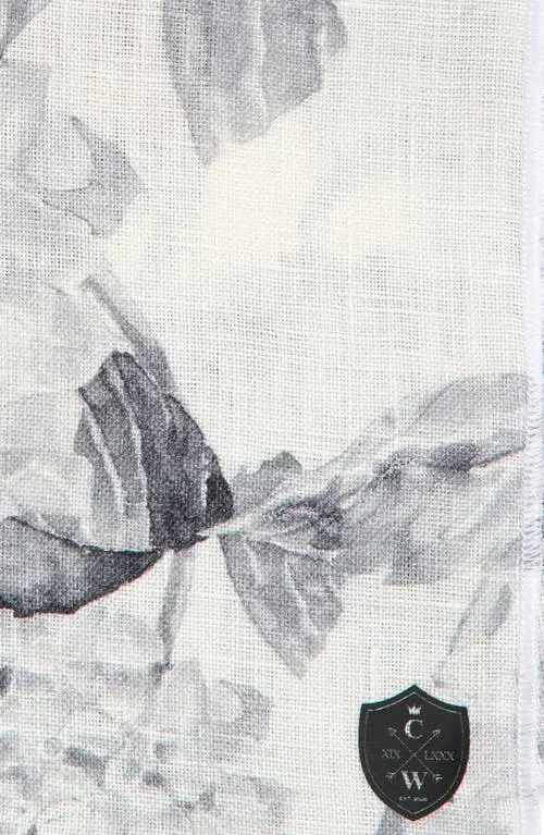 CLIFTON WILSON Grey & White Floral Linen Pocket Square - Gray