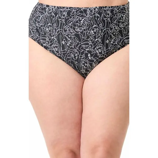 Unique Vintage High Leg Bikini Bottom - Black Princess Print