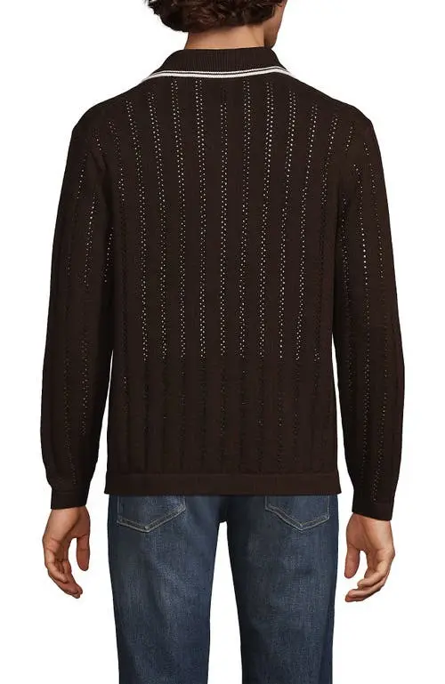 LANDS' END Long Sleeve Polo Cardigan - Rich Coffee