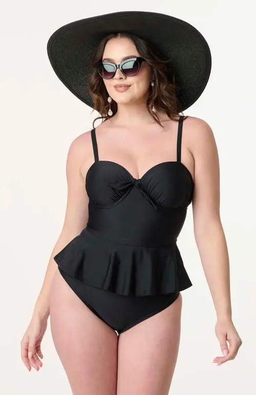 Unique Vintage Peplum Solana Tankini Swim Top - Black