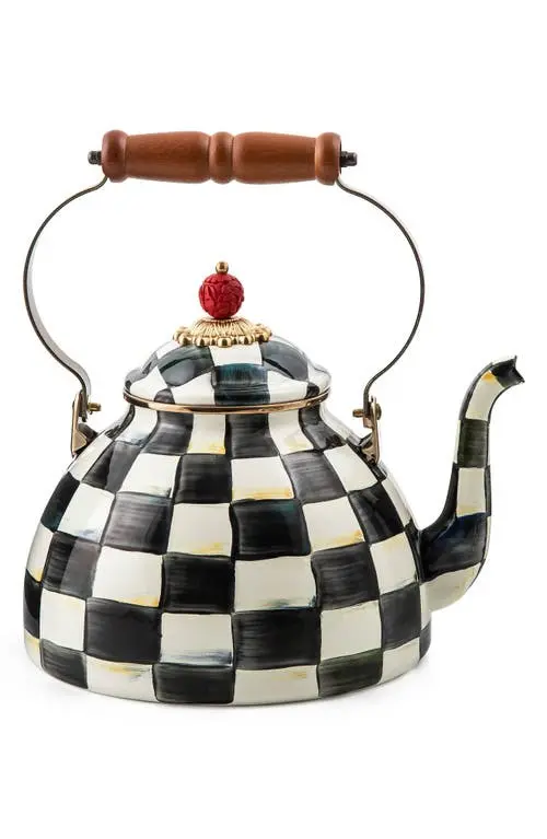 MACKENZIE-CHILDS Courtly Check Enameled Steel 3-quart Tea Kettle - Black/ White