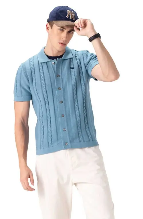 MEMBERS ONLY Jc Polo Cable-knit Cardigan - Slate