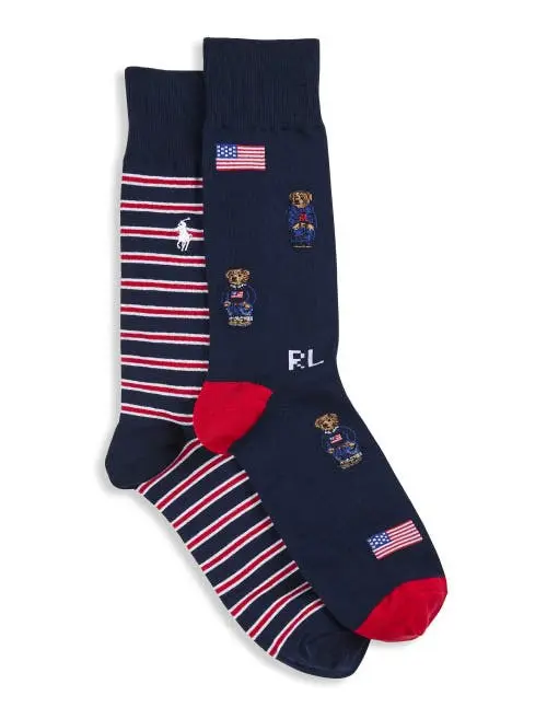 Polo Ralph Lauren Big & Tall Americana Mini-bear 2-pack Socks - Navy