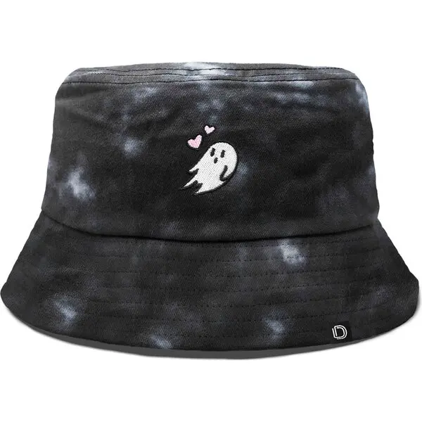 DALIX Heartly Ghost Cotton Bucket Hat - Tie Dye Black