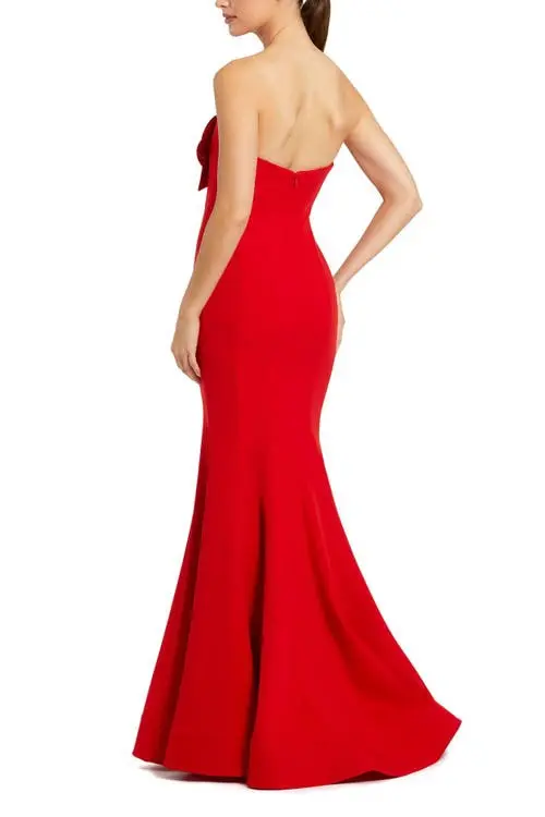 Mac Duggal Crepe Strapless Mermaid Gown With 3d Flowers - Red